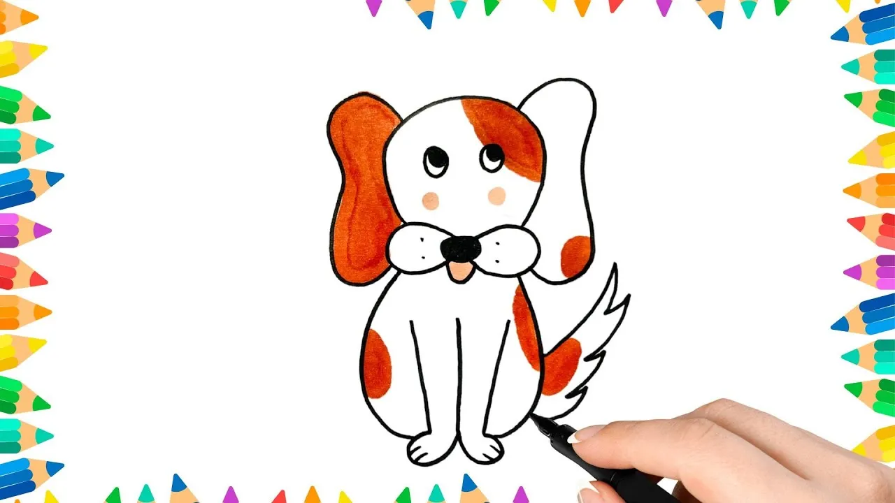 How to Draw a Dog and Color it | Easy Drawing for Kids | Stepwise ...