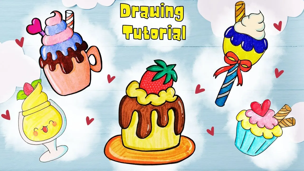 How to Draw Desserts | Ice Creams and Cakes | Easy Drawing for Kids ...